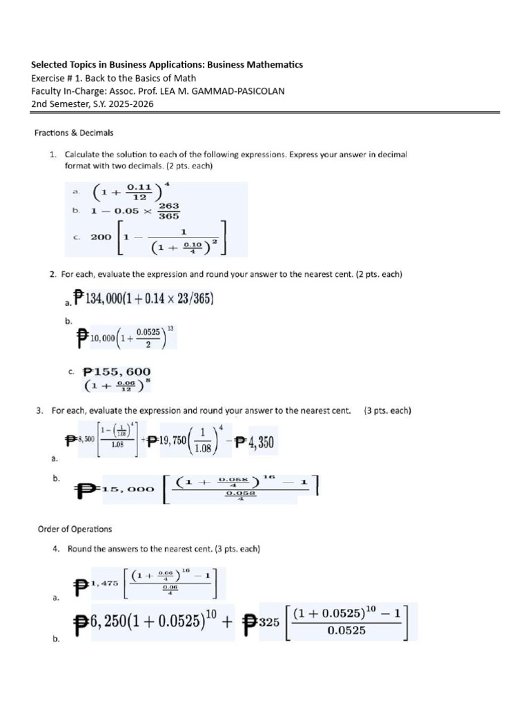 BusinessMAth Exer1 2026 | PDF