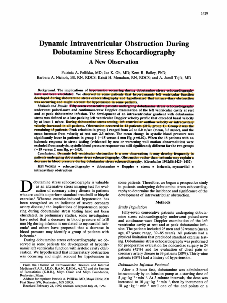 Dynamic Intraventricular Obstruction During Dobutamine Stress ...