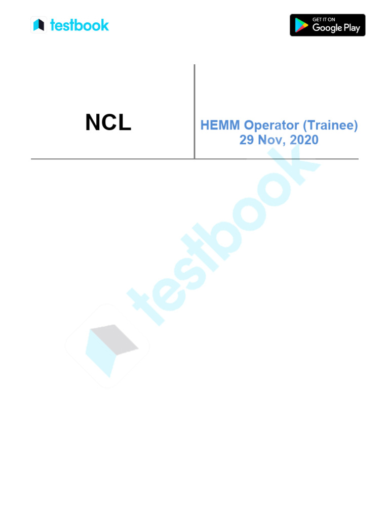 NCL HEMM Operator (Trainee) Official Paper (Held On - 29 Nov, 2020) | PDF