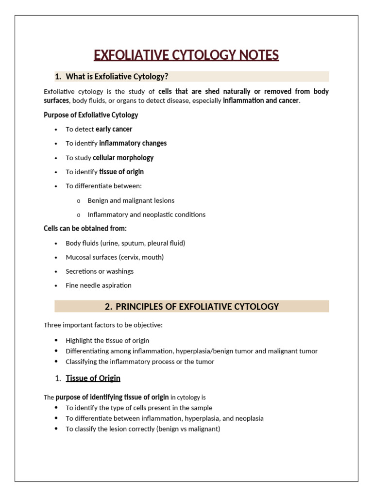 Exfoliative Cytology Notes | PDF | Cytopathology | Medical Specialties