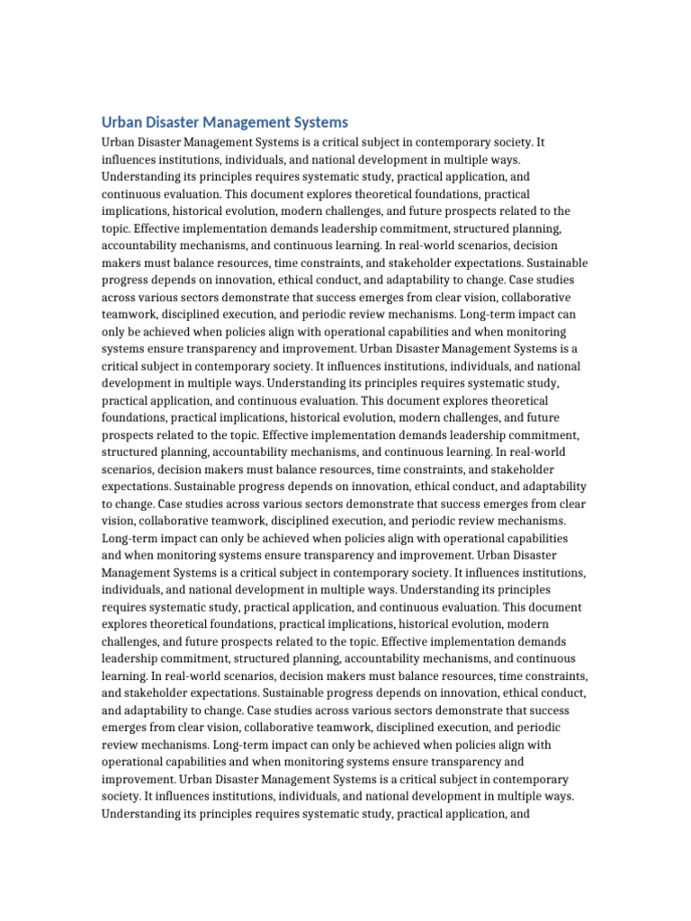 Urban Disaster Management Systems | PDF | Evaluation | Leadership