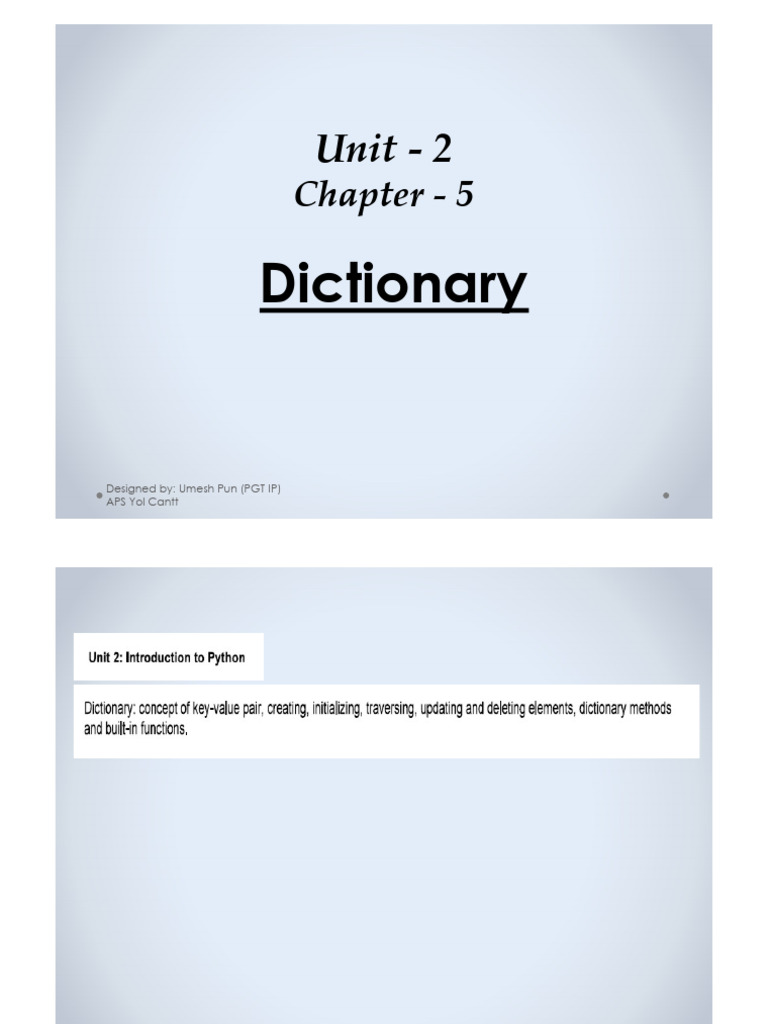 Unit 2 Chapter-5 Dictionary | PDF | Bracket | Computer Engineering