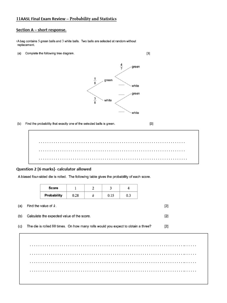 Unit 4 Final Exam Review - Probability and Statistics | PDF ...