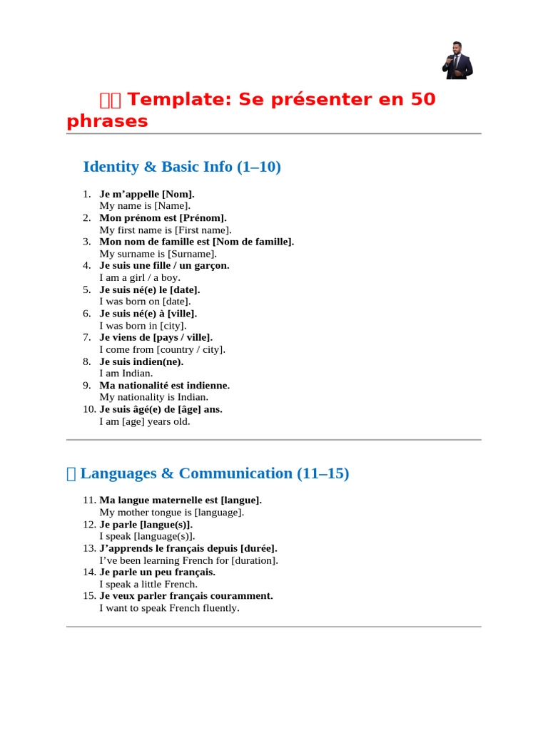 French A1 Introduction Template | PDF | Curry | Nourritures