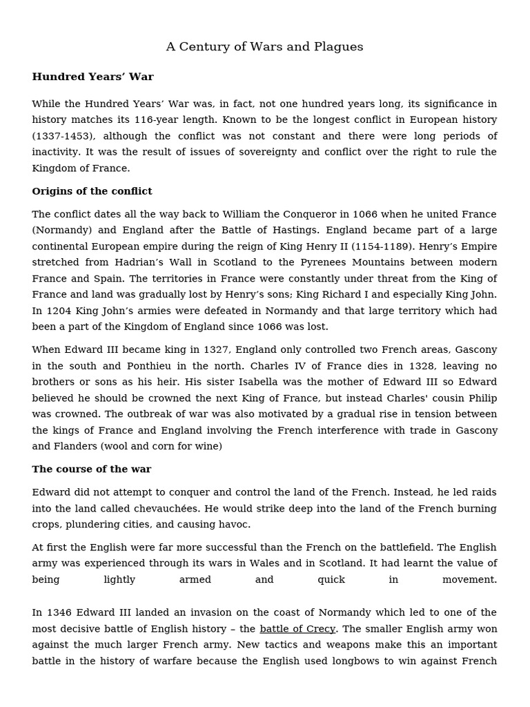 08 A Century of Wars and Plagues-1 | PDF | Black Death | Henry V Of England