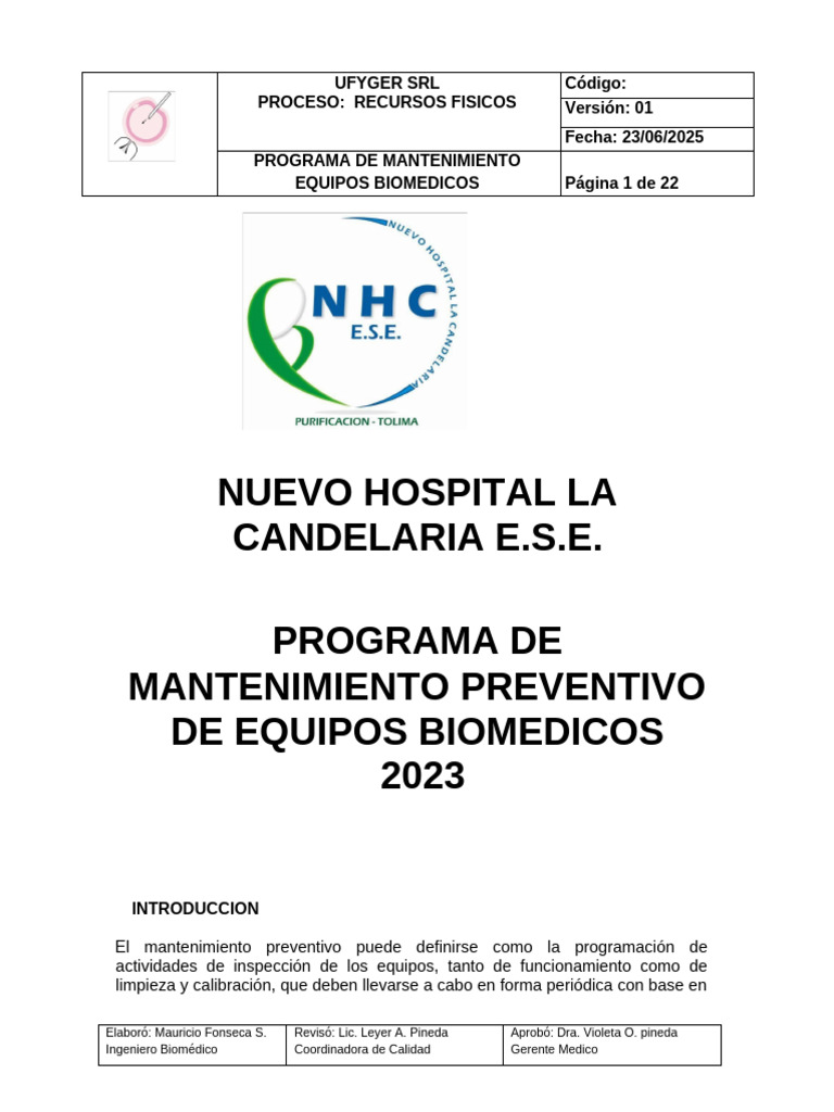 Plan-Mantenimiento y Correctivo Mejora - Hospitalario-Nhc-2026 | PDF ...