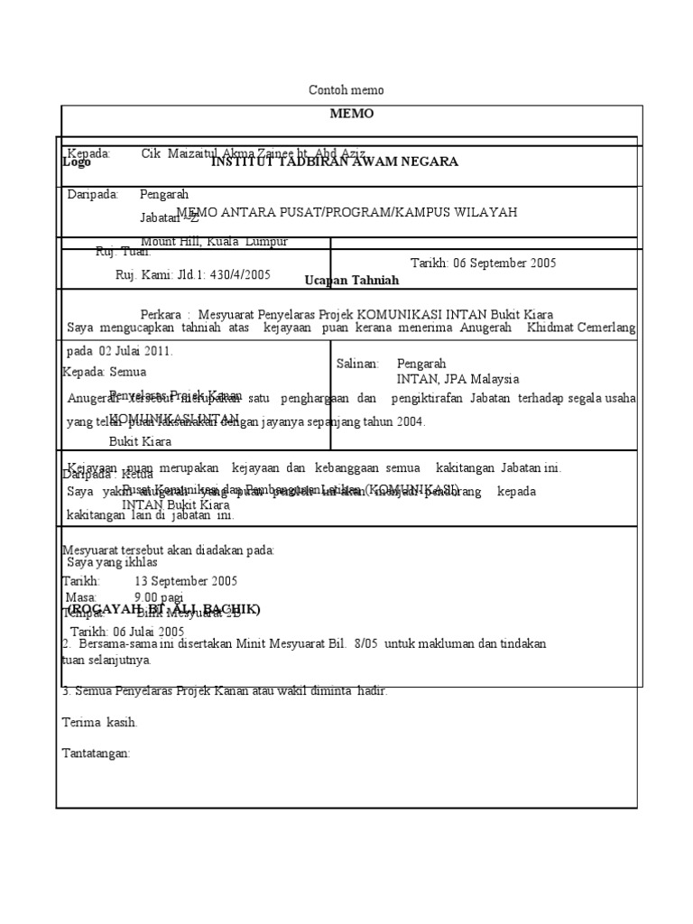 Contoh Memo | PDF