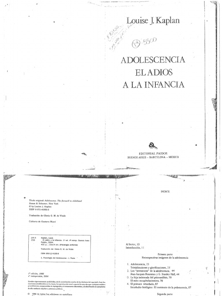 Texto Base - Adolescencia. El Adiós A La Infancia (Cap I) | PDF