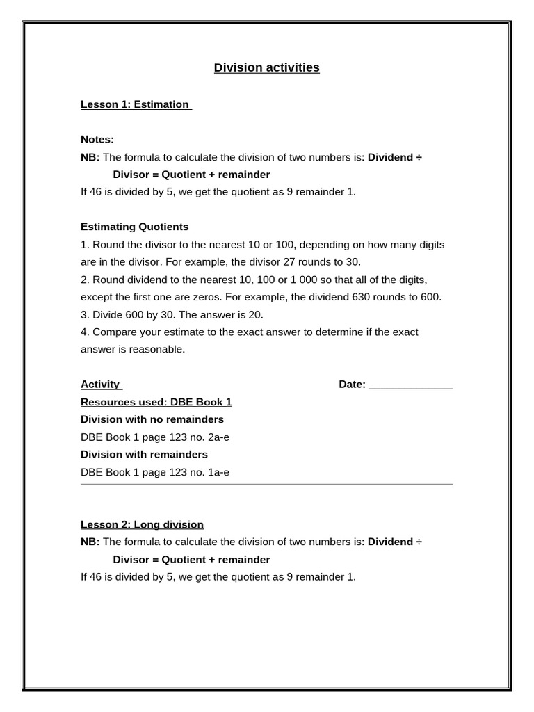 Final - Grade 6 - Division - Activities | PDF | Division (Mathematics ...