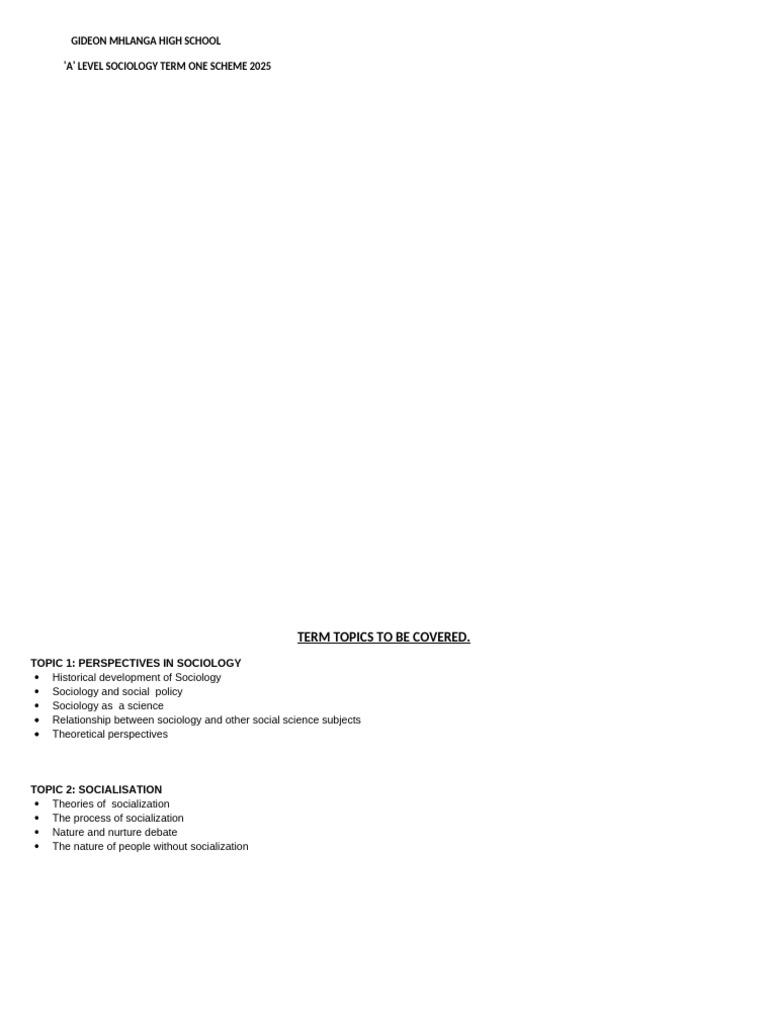 Sociology A Level Scheme-1 | PDF | Socialization | Sociology