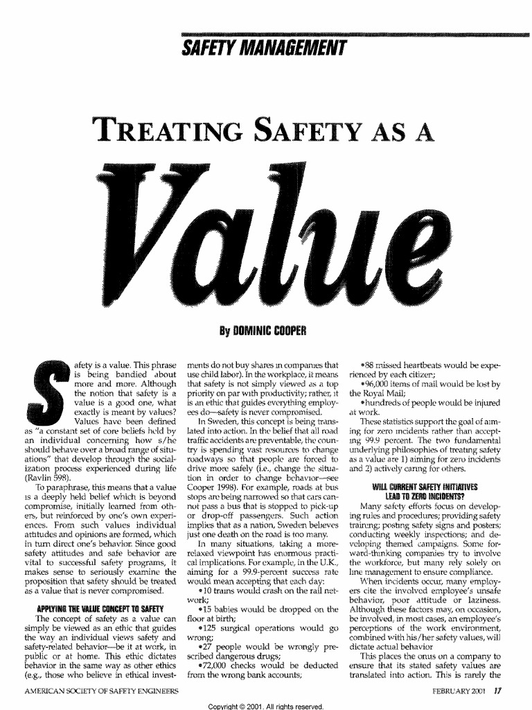 Treating Safety As A Value | PDF