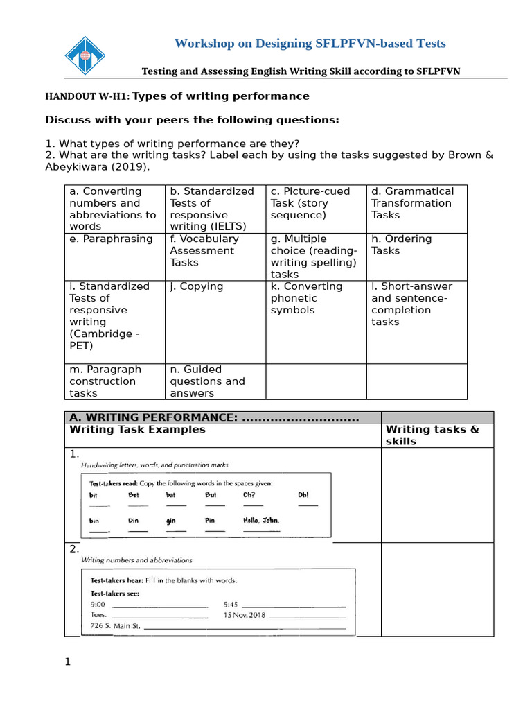 W-H1.Types of Writing Performance | PDF