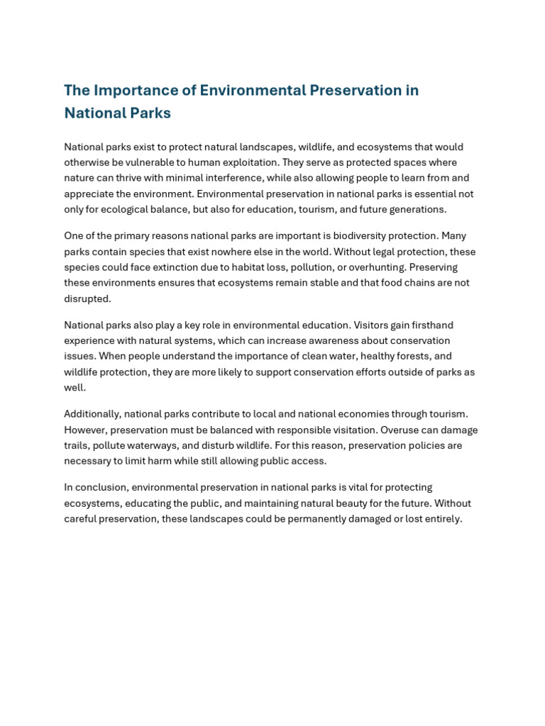 The Importance of Environmental Preservation in National Parks | PDF