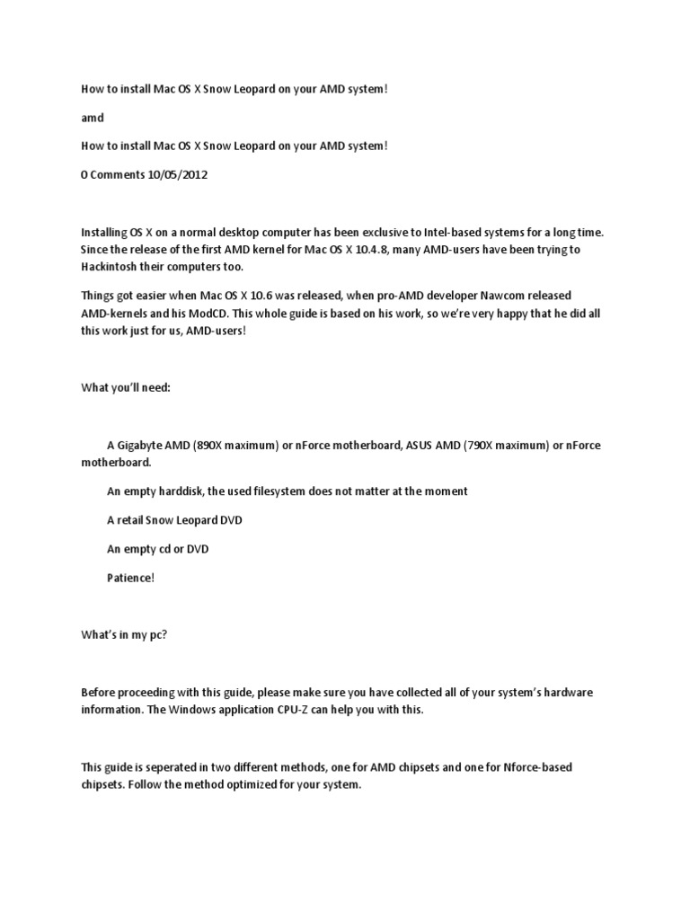 AMD Hackintosh | Download Free PDF | Booting | Mac Os X Snow Leopard