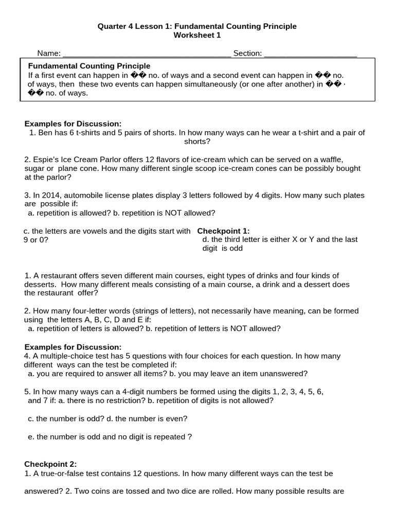 Math 10 Q4 Worksheet 1 Lesson 1 FCP | PDF