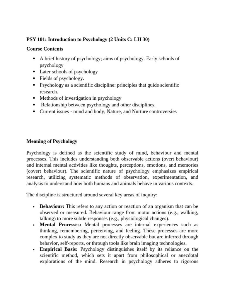 Psy 101 Introduction To Psychology | PDF | Psychology | Cognition