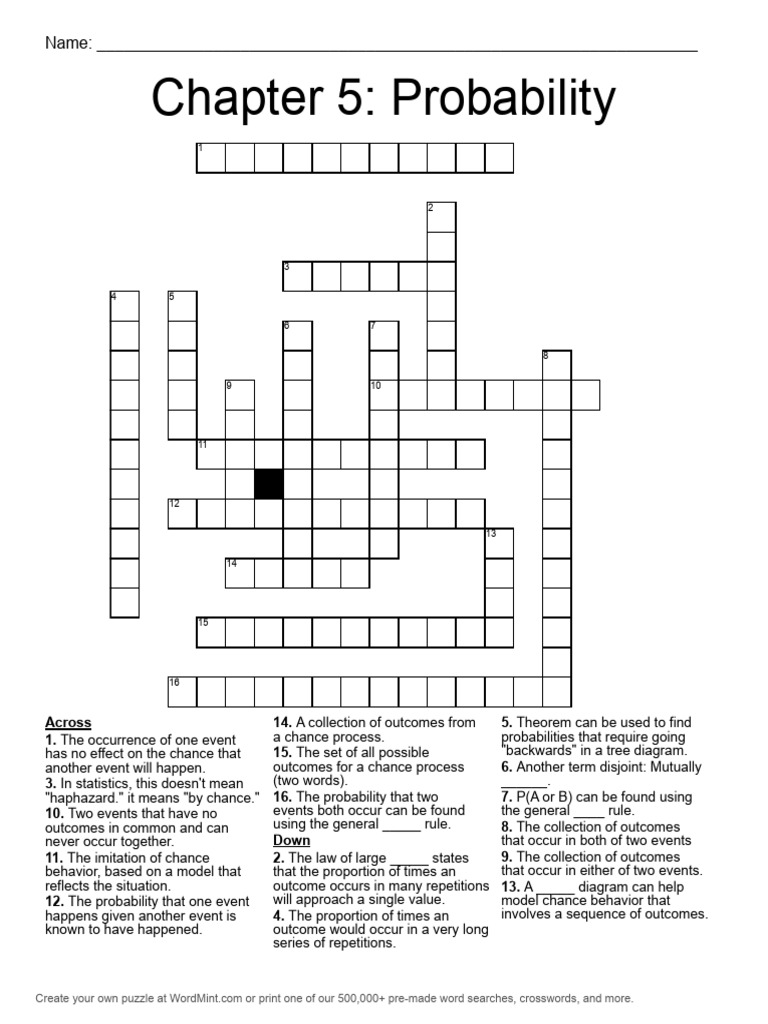 Chapter 5 Probability Crossword Puzzle | PDF | Probability | Chess Theory