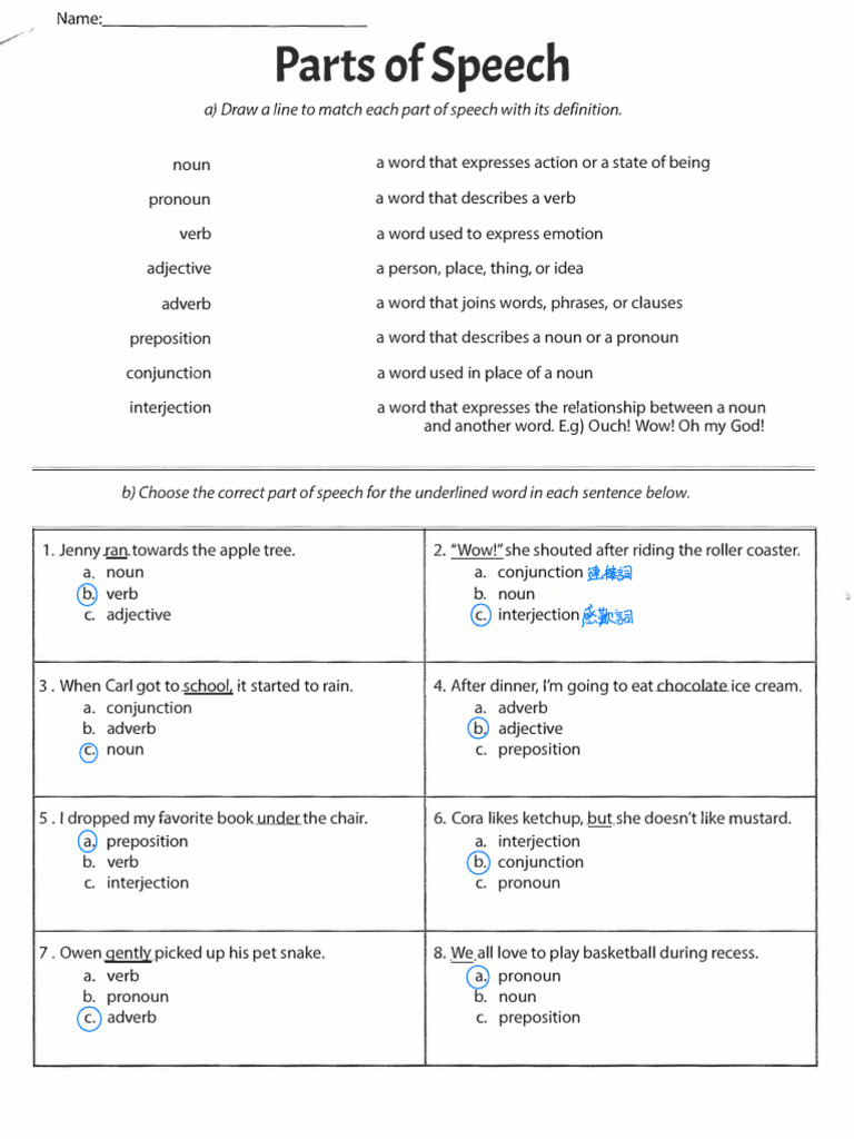 Parts of Speech Review PDF Worksheets | PDF | Part Of Speech | Verb