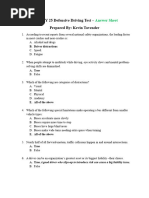 Defensive Driving Test Answer Sheet | PDF | Driving | Traffic Collision