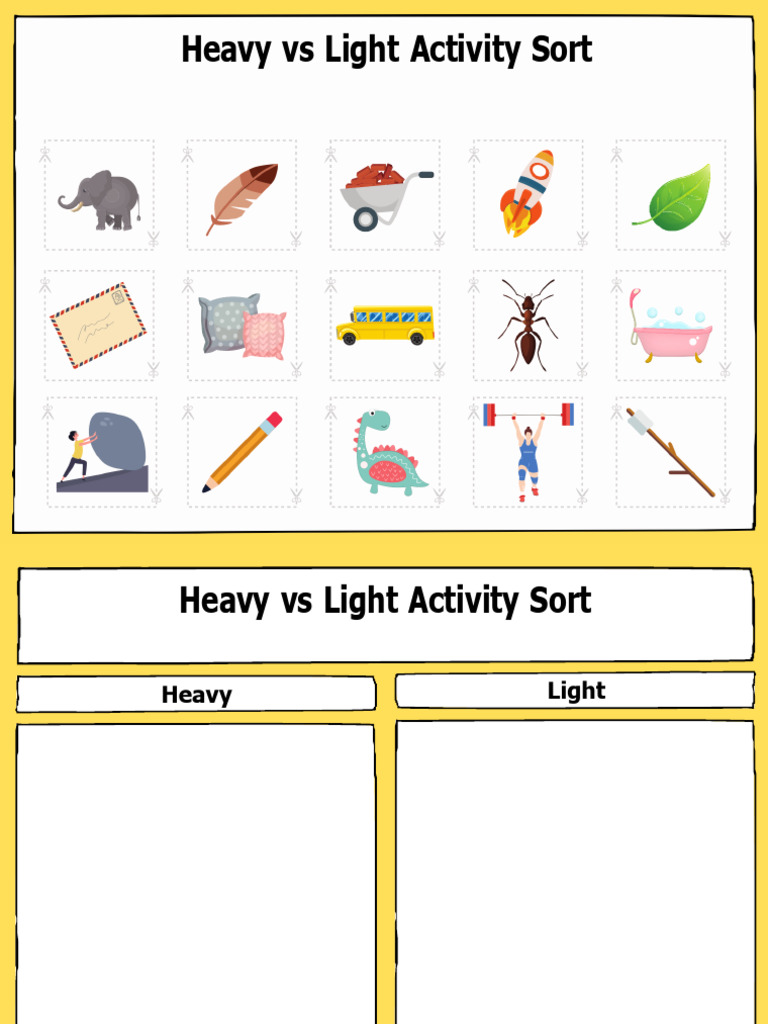 Heavy Vs Light Sorting Activity Worksheets | PDF