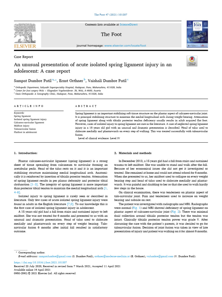 An Unusual Presentation of Acute Isolated Spring Ligament Injury 2021 ...