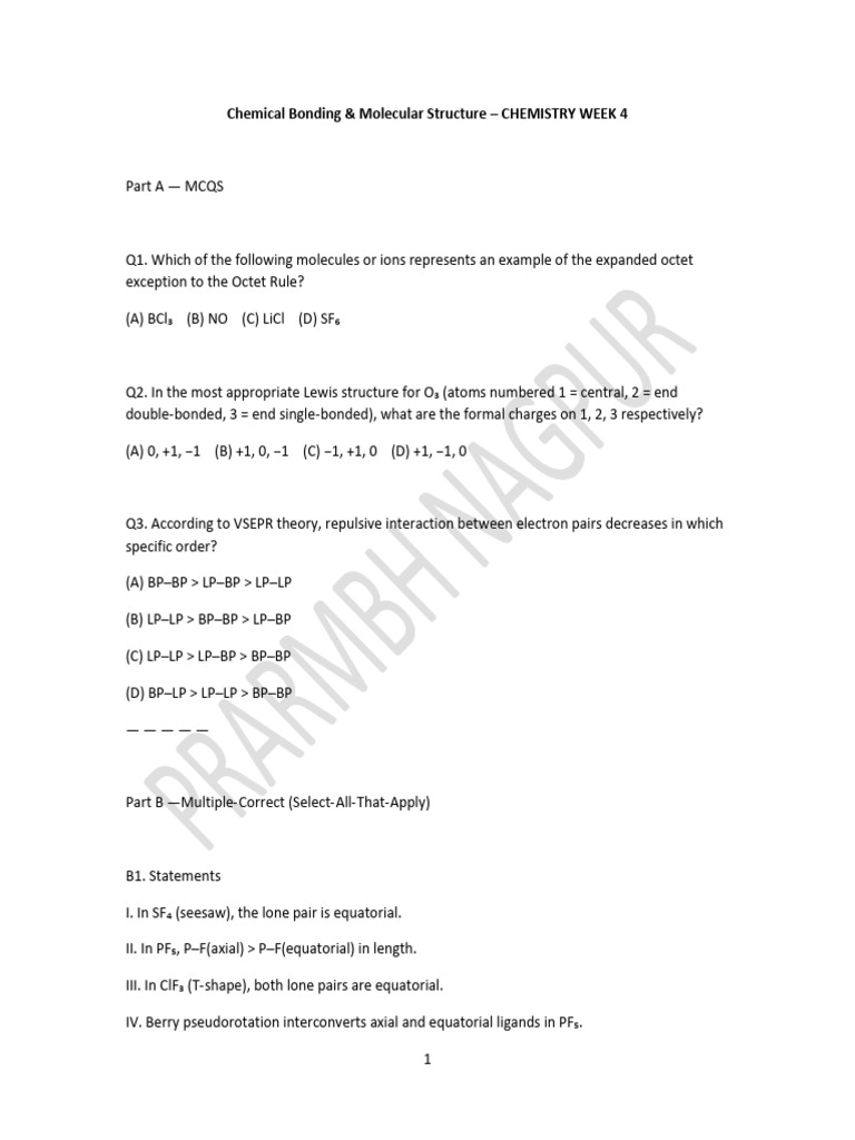 Chemical Bonding & Molecular Structure - CHEM WEEK 4 - QUES | PDF ...