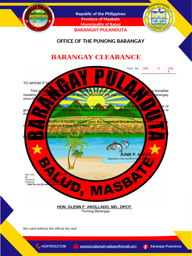 Barangay Document Template | PDF