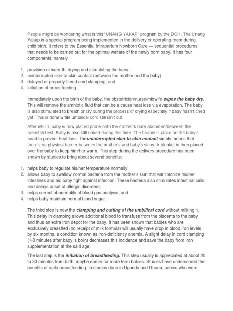 UNANG YAKAP | PDF | Infants | Breastfeeding