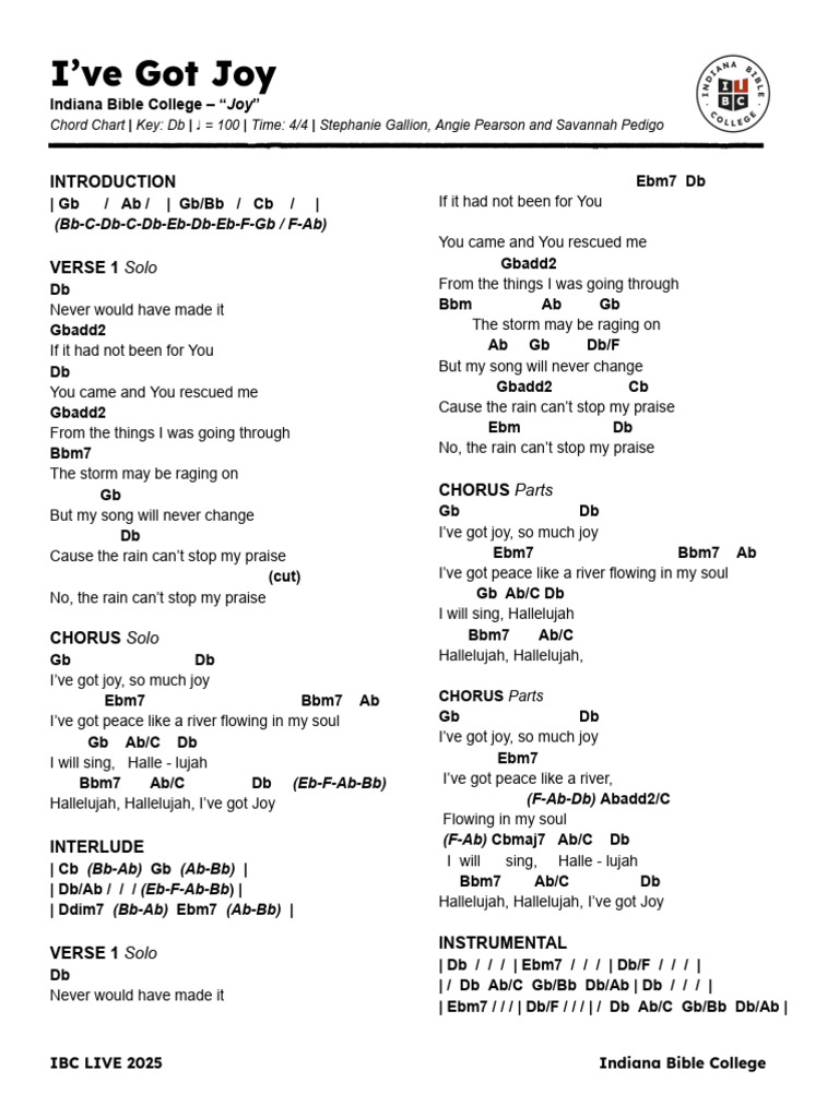 I'Ve Got Joy Chord Chart | PDF | Musical Forms
