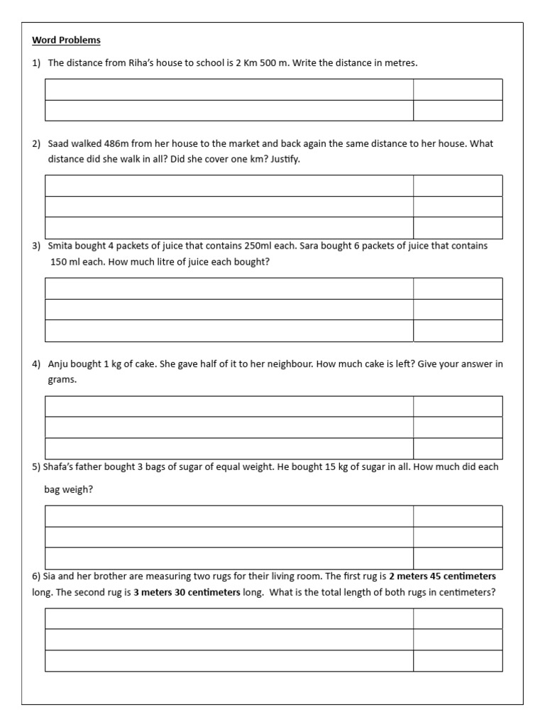 Word Problems Measurements 260204 152849 | PDF