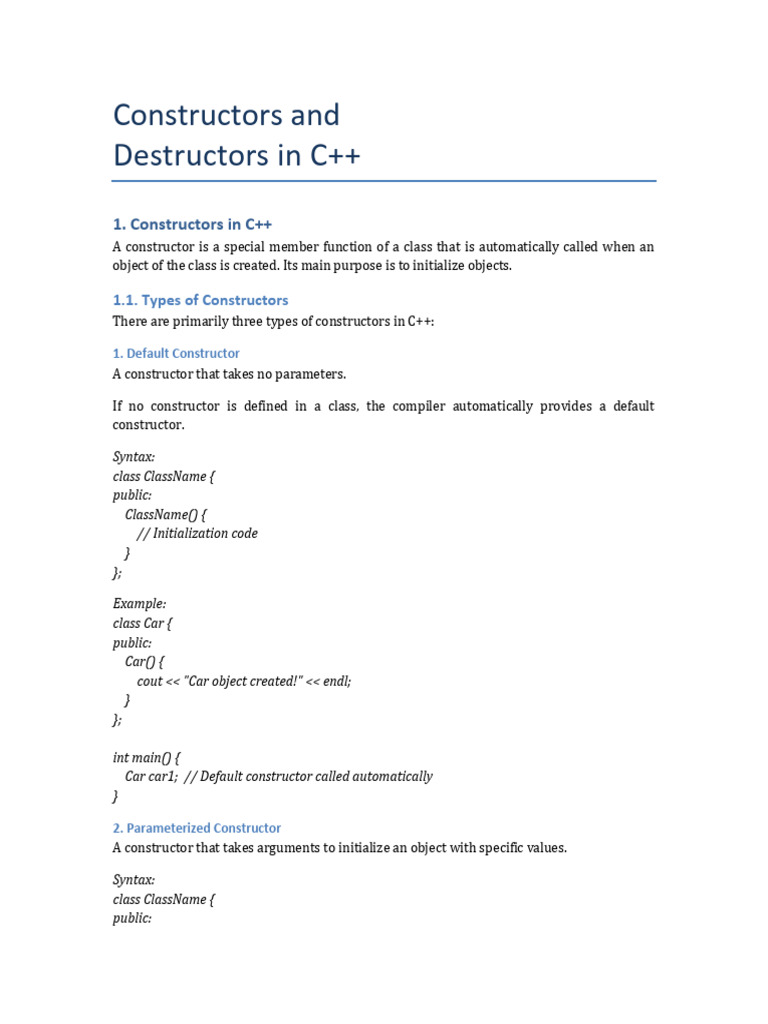 Constructors and Destructors | PDF | Programming | Constructor (Object ...