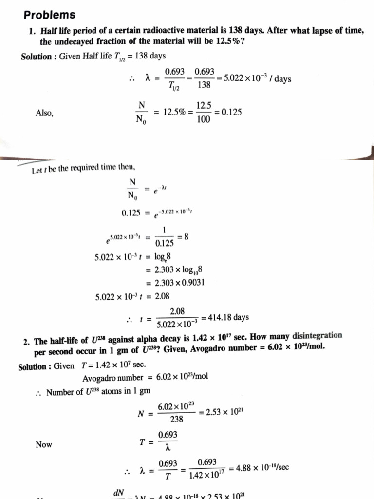 The Undecayed Fraction of The Material Will Be 12.5%? | PDF ...