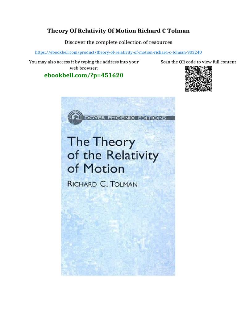 Theory of Relativity of Motion Richard C Tolman Sample | PDF | Antibody ...