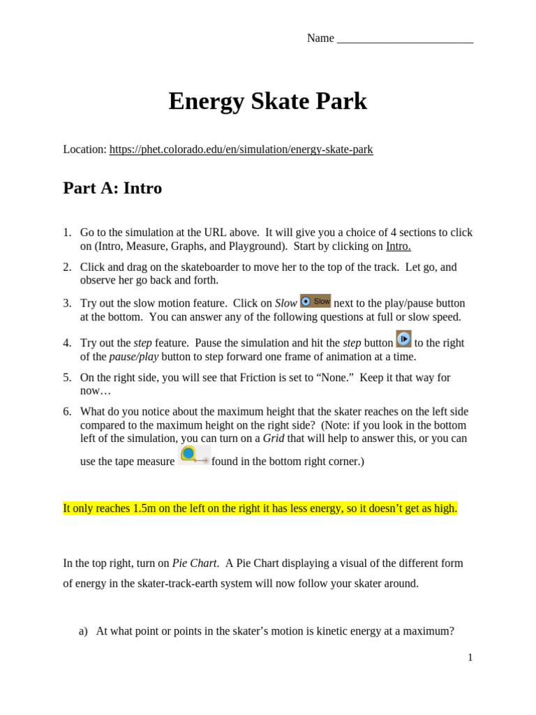 Interactive - PhET Energy Skate Park 2 | PDF | Potential Energy ...