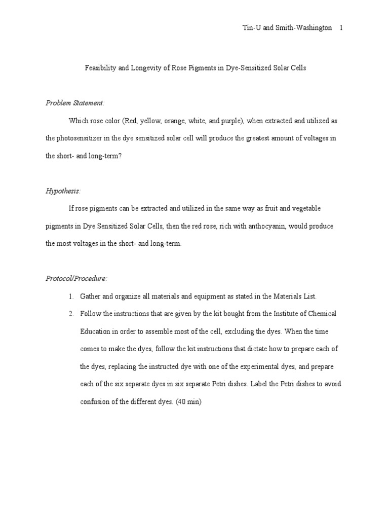 ISEF Research Proposal | Spinach | Solar Cell