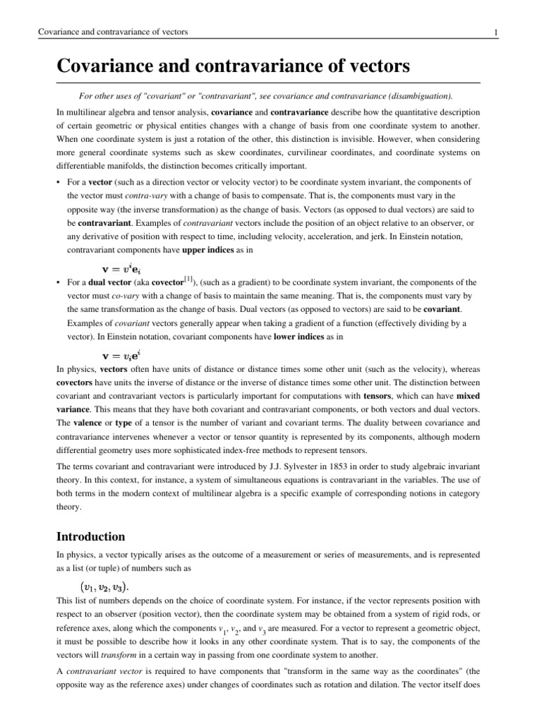 Wikipedia - Covariance and Contravariance of Vectors | PDF | Tensor ...