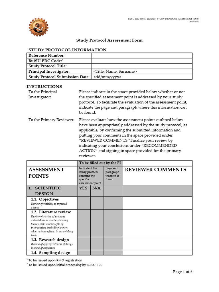 FORM 2C Study Protocol Assessment Form 1 1 | PDF | Data | Consent