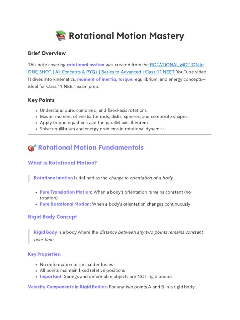 ROTATIONAL MOTION in ONE SHOT - All Concepts & PYQs - Basics To ...