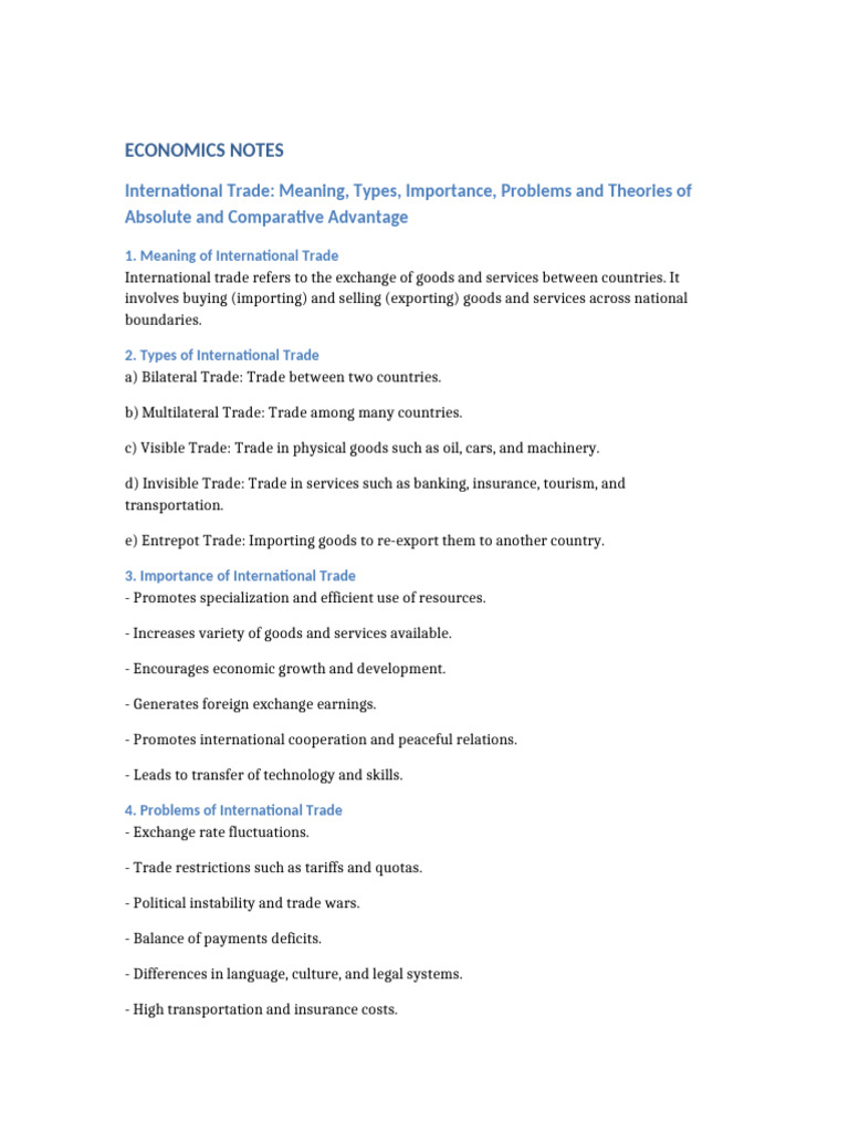 International Trade Economics Notes | PDF | Trade | Comparative Advantage