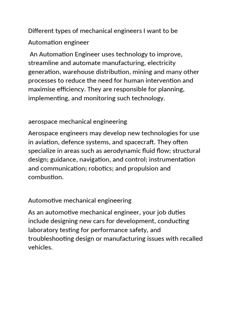 Different Types of Mechanical Engineers Aman's Future Job | PDF