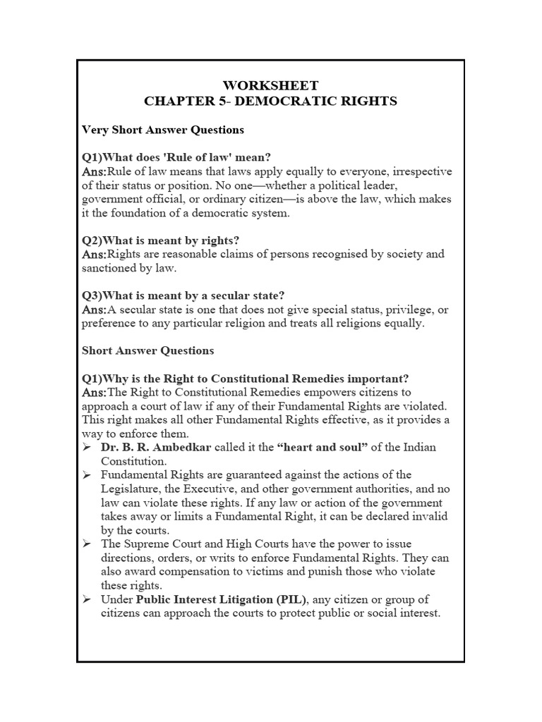Democratic Rights Worksheet | PDF | Social Policy | Government And ...