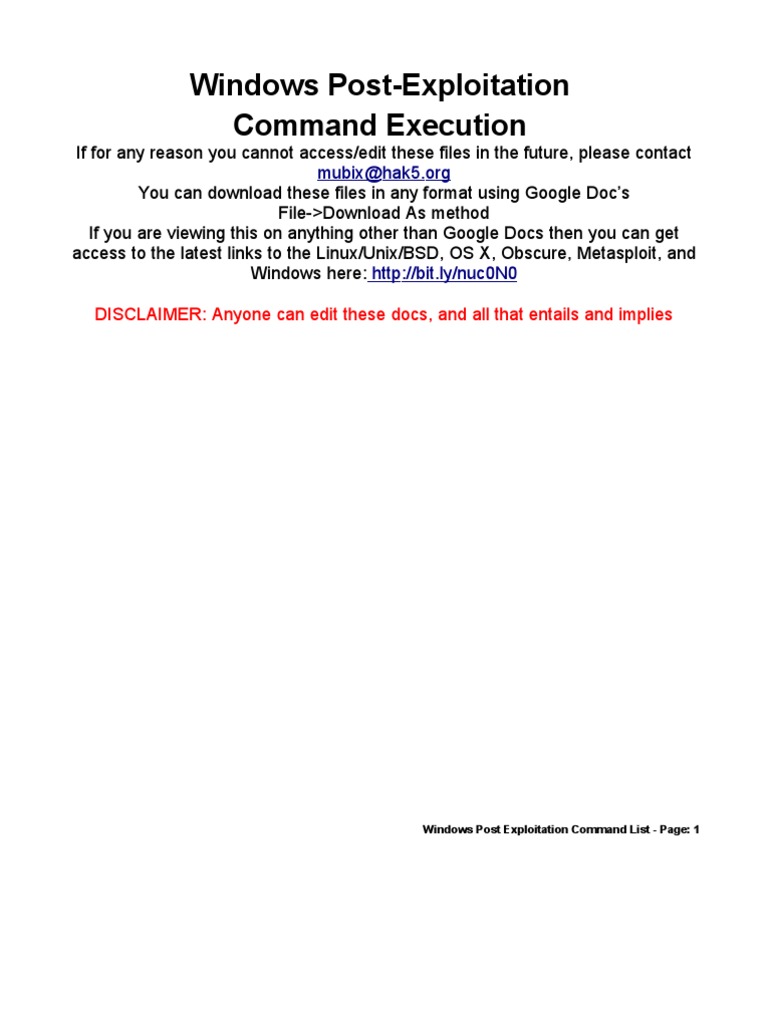 Windows Post-Exploitation Command List | Download Free PDF | Microsoft Windows | Computer File