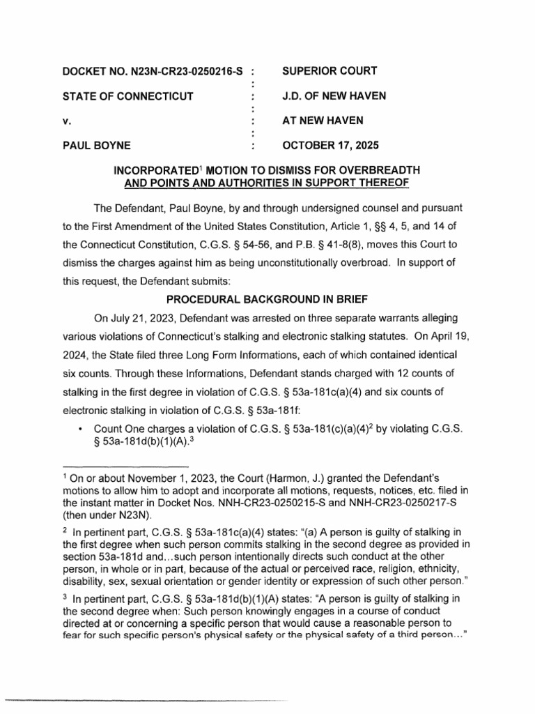 Paul Boyne Motion To Dismiss | PDF | Overbreadth Doctrine | Justice