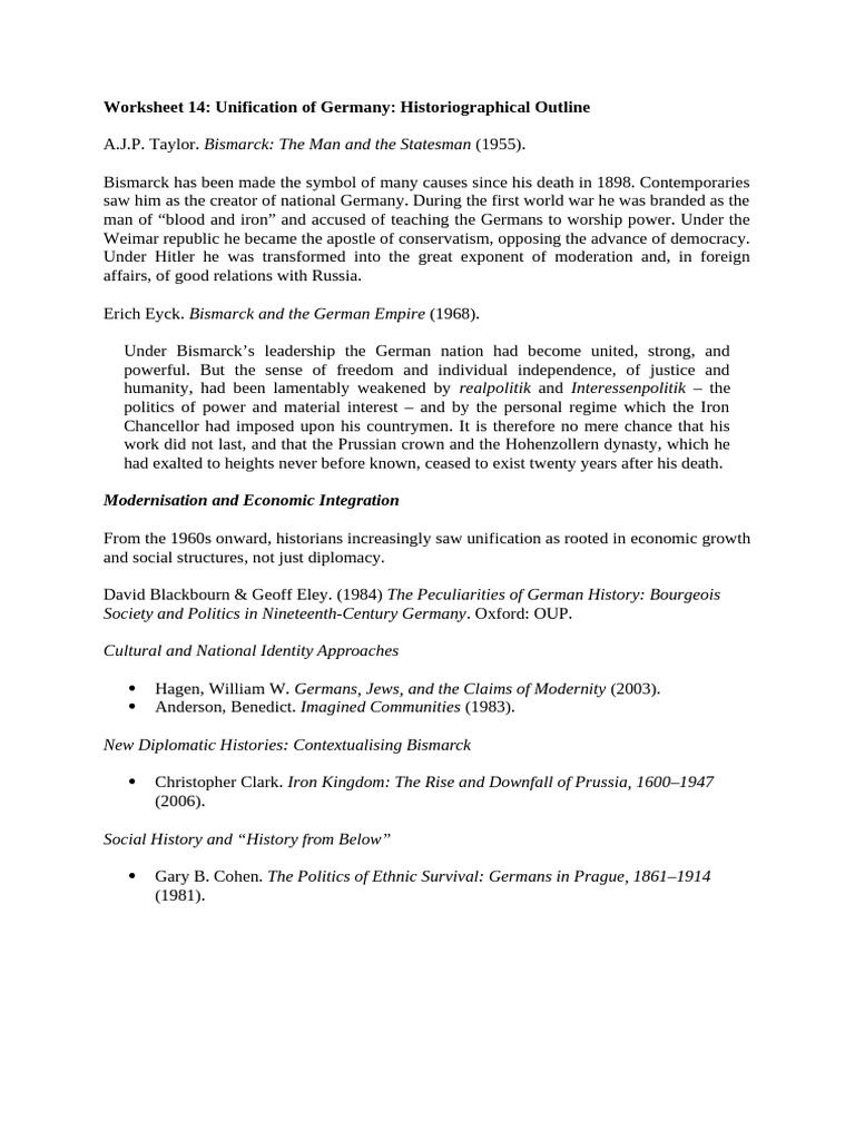 Worksheet 14 Germany-Historiography | PDF