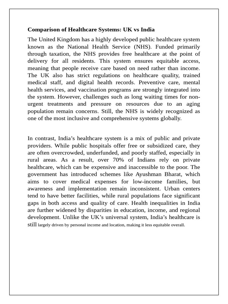 Comparison of Healthcare Systems | PDF