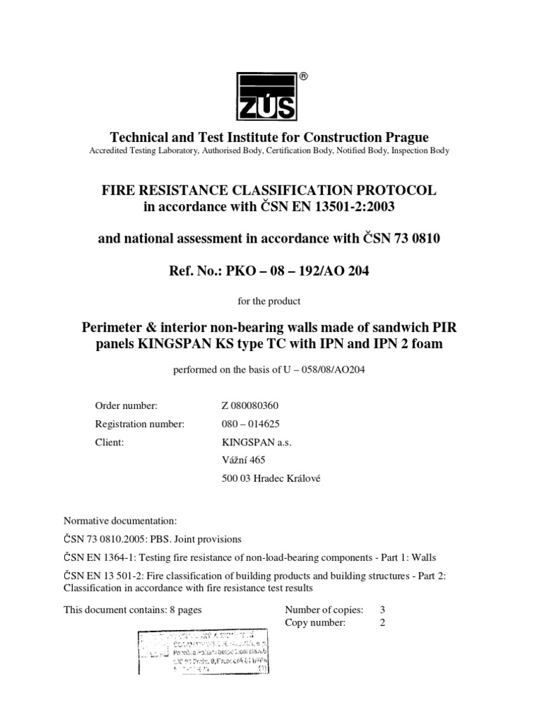Fire Resistance Protocol for KINGSPAN Panels | PDF | Wall | Sheet Metal