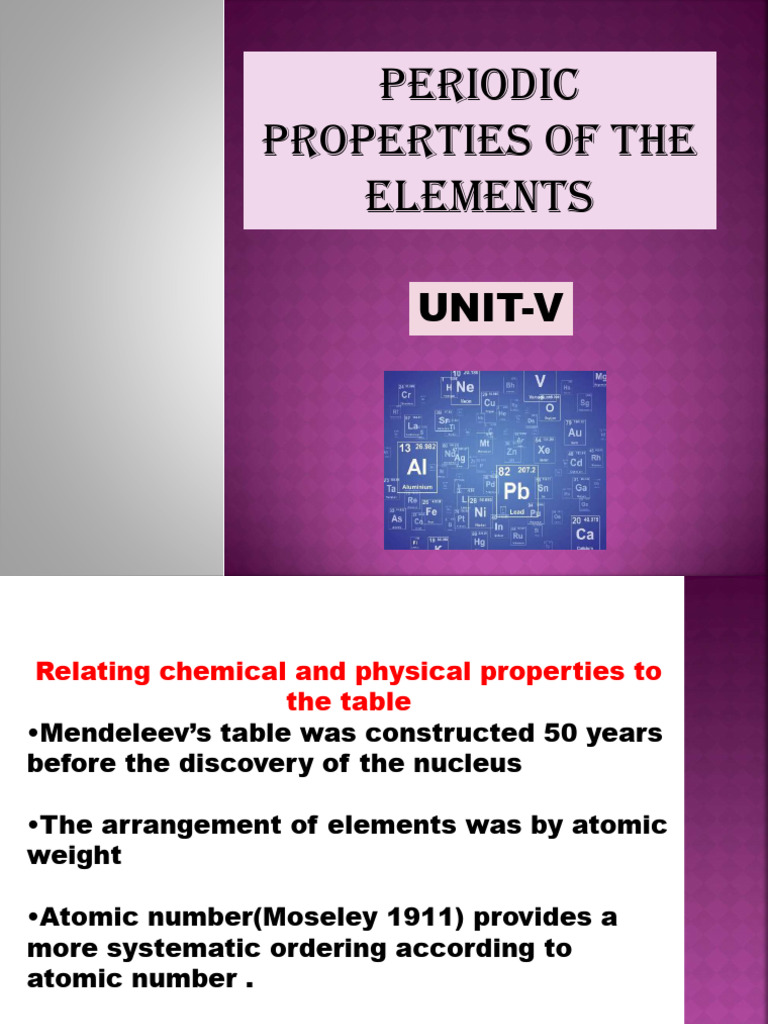 Periodic Properties of The Elements: Unit-V | PDF | Periodic Table ...