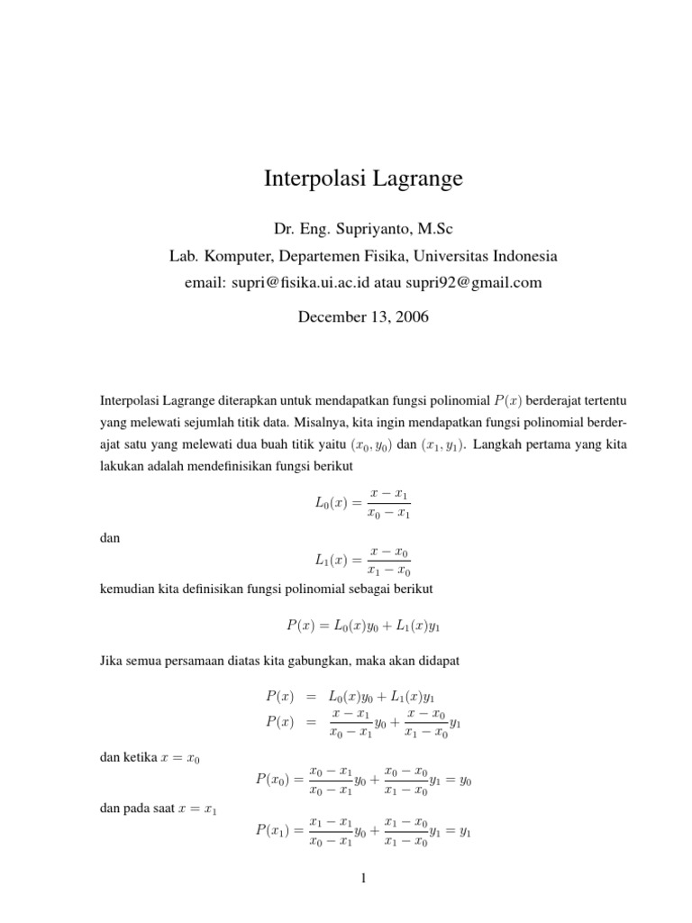 Interpolasi Polinom Lagrange | PDF | Sains & Matematika