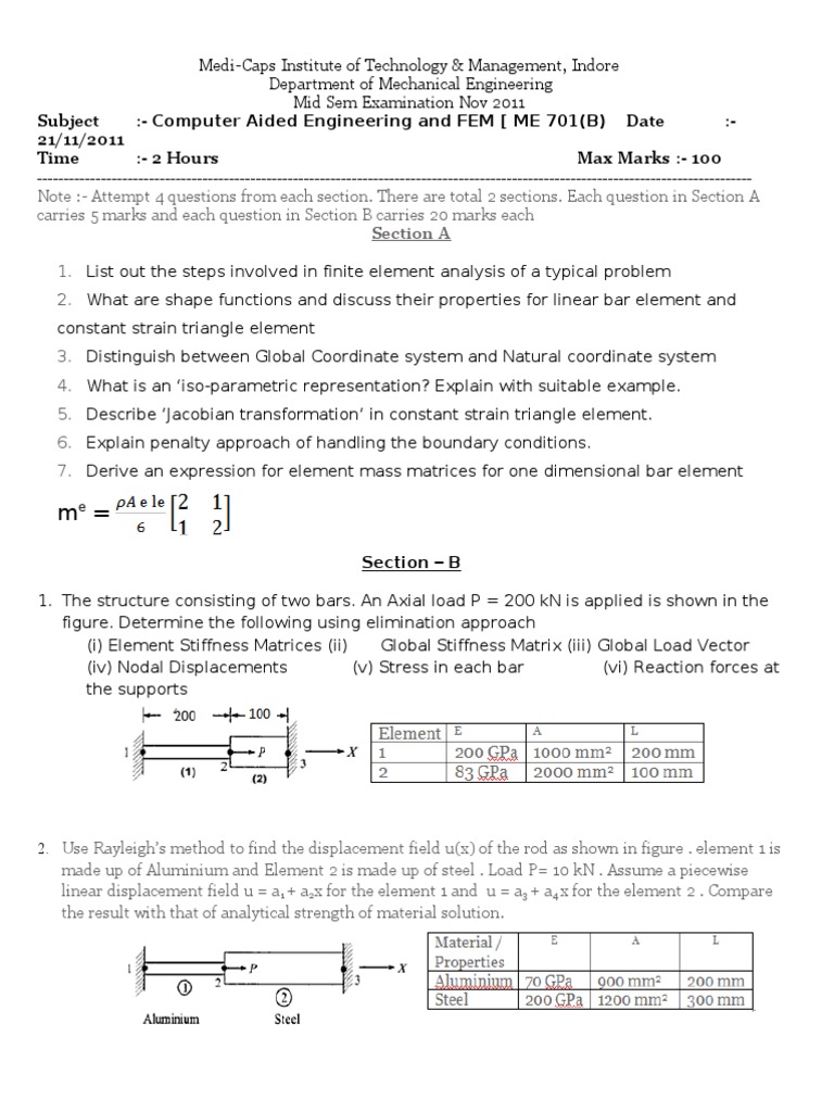 Finite Element Analysis Test Paper | PDF | Finite Element Method ...