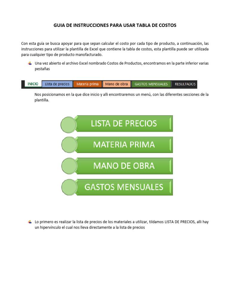 Guia de Instrucciones para Usar Tabla de Costos | PDF | Libra (masa ...